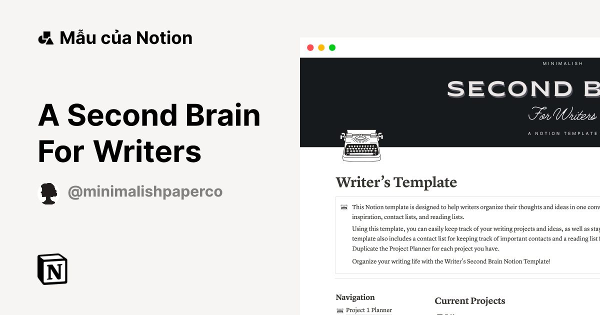 Mẫu A Second Brain For Writers | Thị trường Notion
