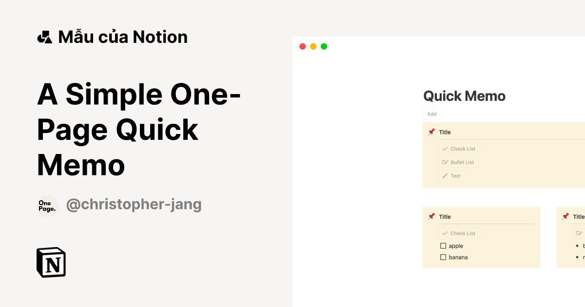 Mẫu A Simple One-Page Quick Memo | Thị trường Notion