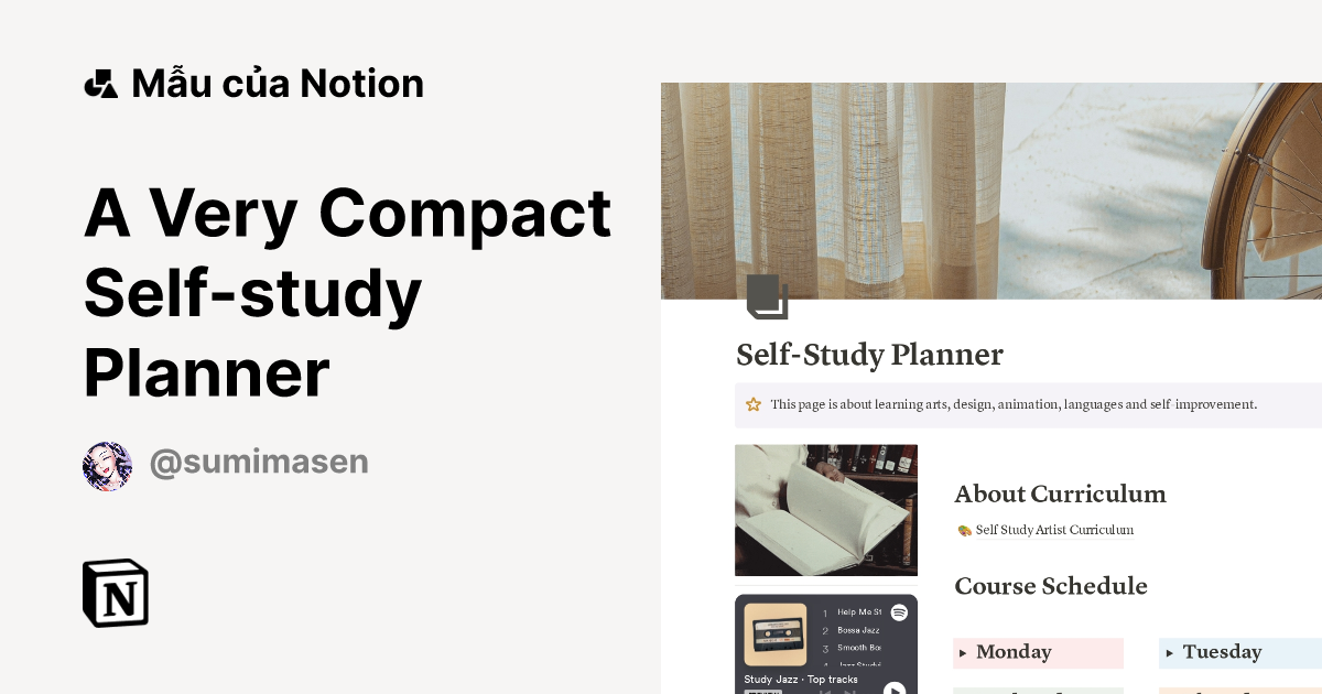 Mẫu A Very Compact Self-study Planner | Thị trường Notion