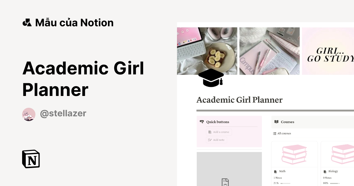 Academic Girl Planner Mẫu do Stella tạo | Thị trường Notion