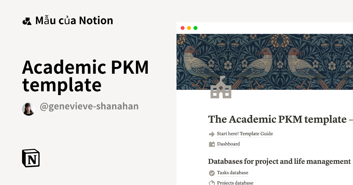 Mẫu Academic PKM template | Thị trường Notion