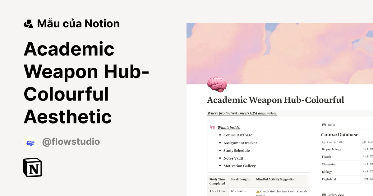 Mẫu Academic Weapon Hub-Colourful Aesthetic | Thị trường Notion