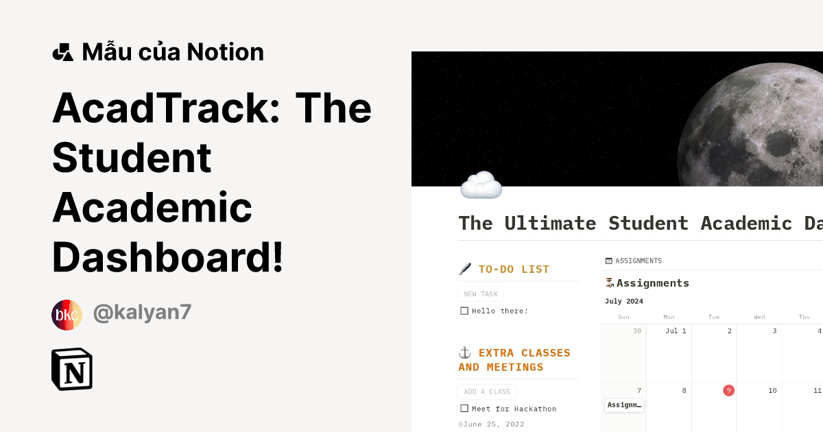 Mẫu AcadTrack: The Student Academic Dashboard! | Thị trường Notion