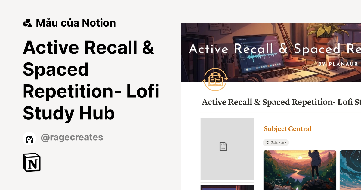 Mẫu Active Recall & Spaced Repetition- Lofi Study Hub | Thị trường Notion