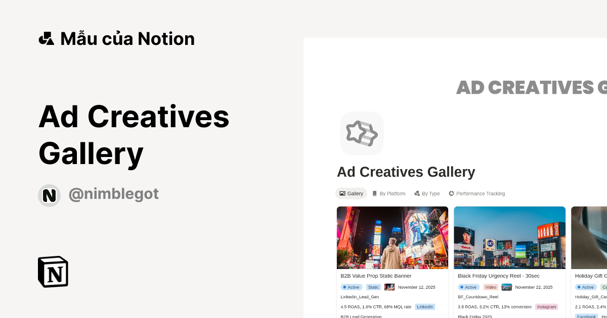 Mẫu Ad Creatives Gallery | Thị trường Notion