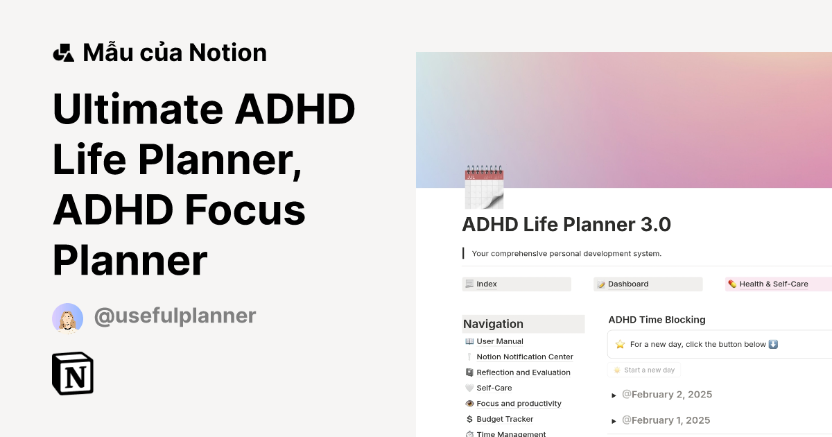 Ultimate ADHD Life Planner, ADHD Focus Planner Mẫu do UsefulPlanner tạo ...