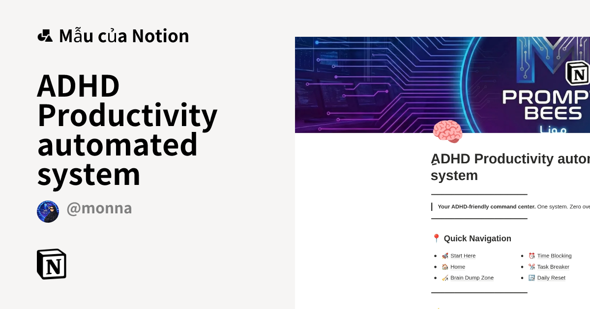 ADHD Productivity automated system Mẫu do monna tạo | Thị trường Notion