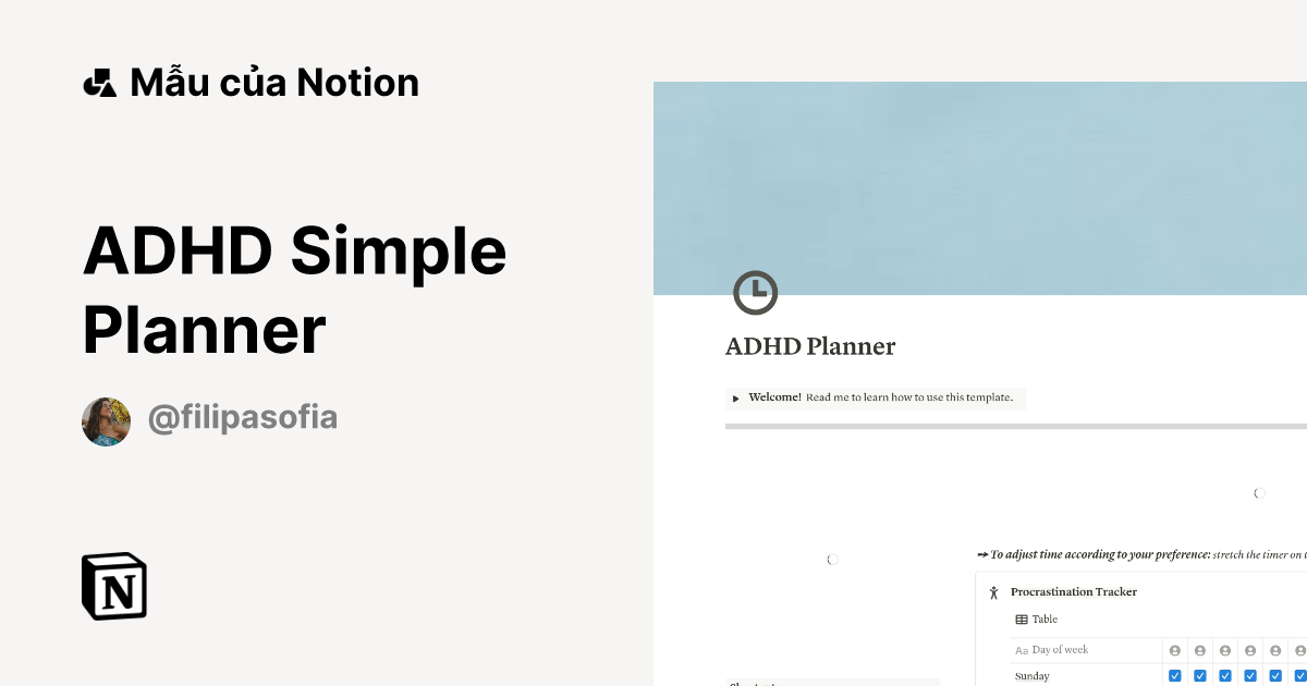 Mẫu ADHD Simple Planner | Thị trường Notion