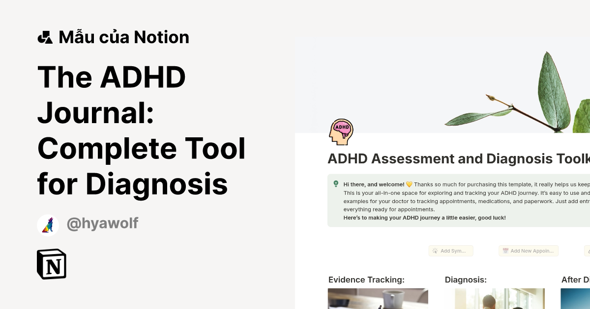 Mẫu The ADHD Journal: Complete Tool for Diagnosis | Thị trường Notion
