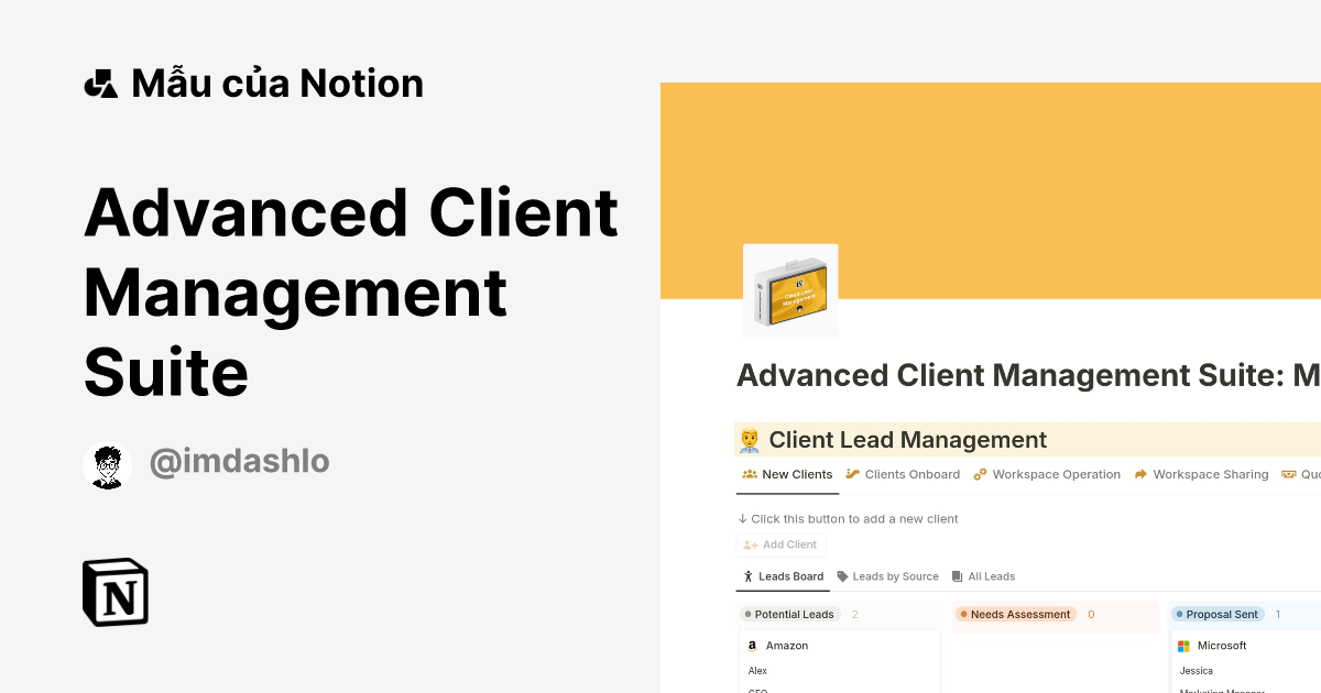 Advanced Client Management Suite Mẫu do Dashlo tạo | Thị trường Notion