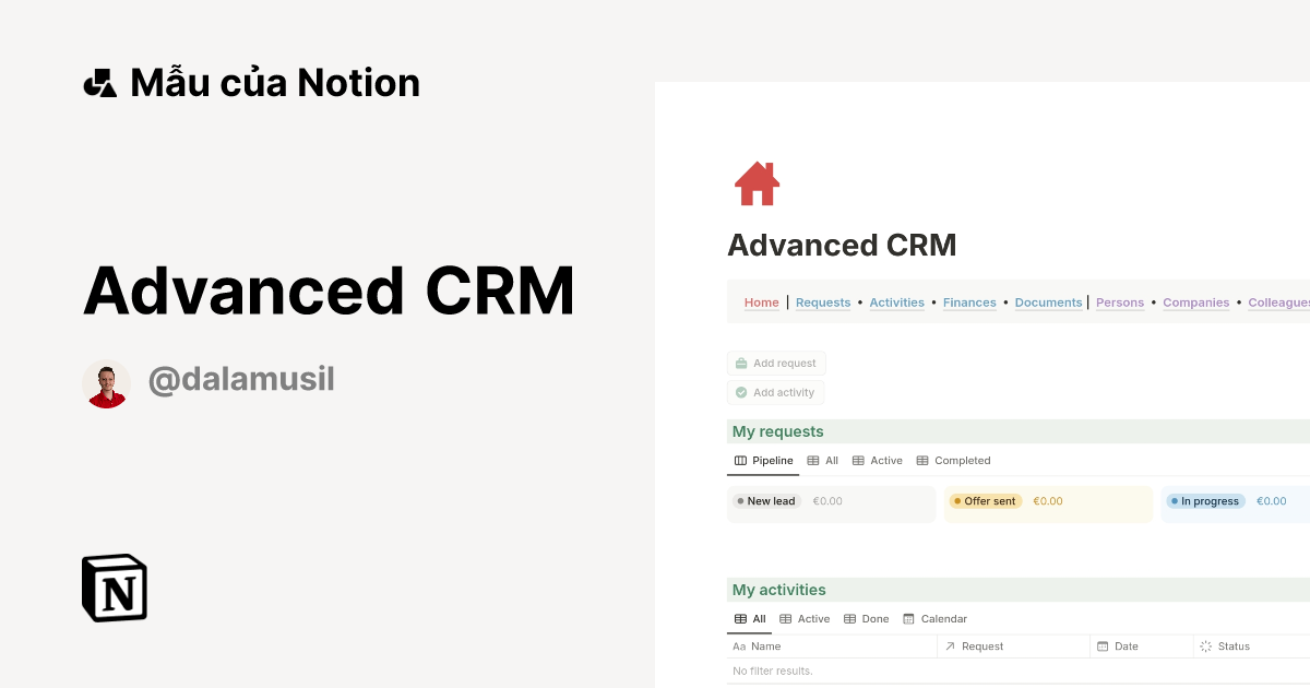 Mẫu Advanced CRM | Thị trường Notion