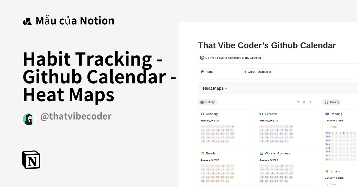 Mẫu Habit Tracking - Github Calendar - Heat Maps | Thị trường Notion