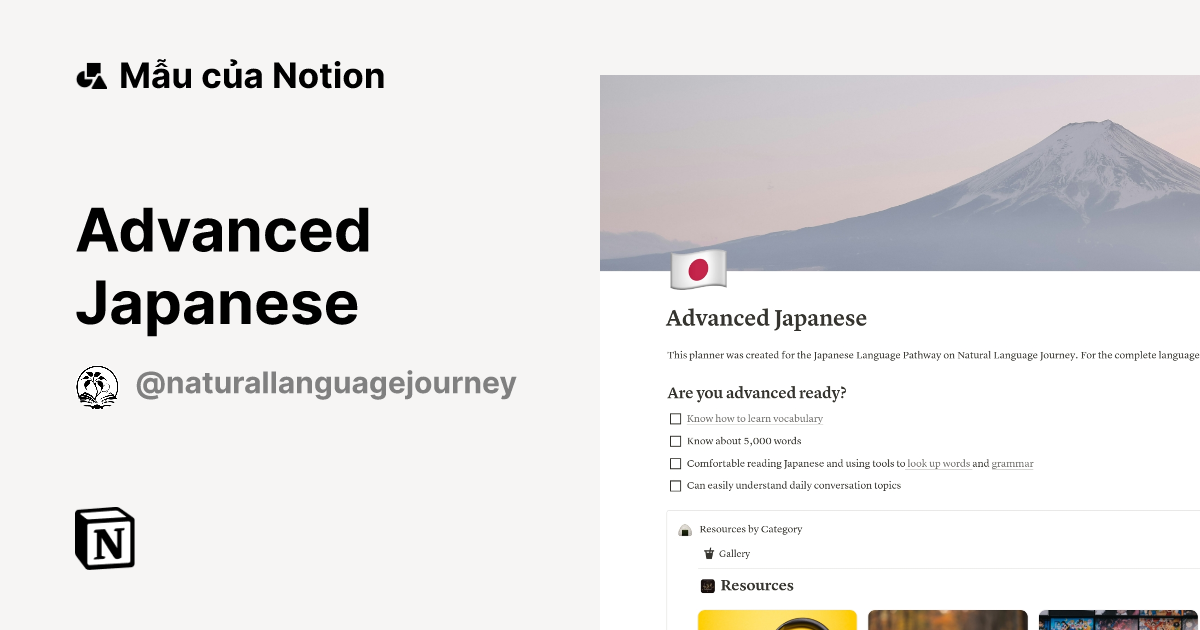 Mẫu Advanced Japanese | Thị trường Notion