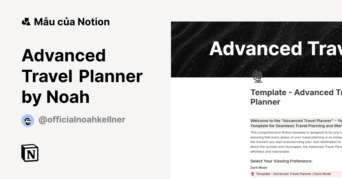 Advanced Travel Planner by Noah Mẫu do Noah Kellner tạo | Thị trường Notion
