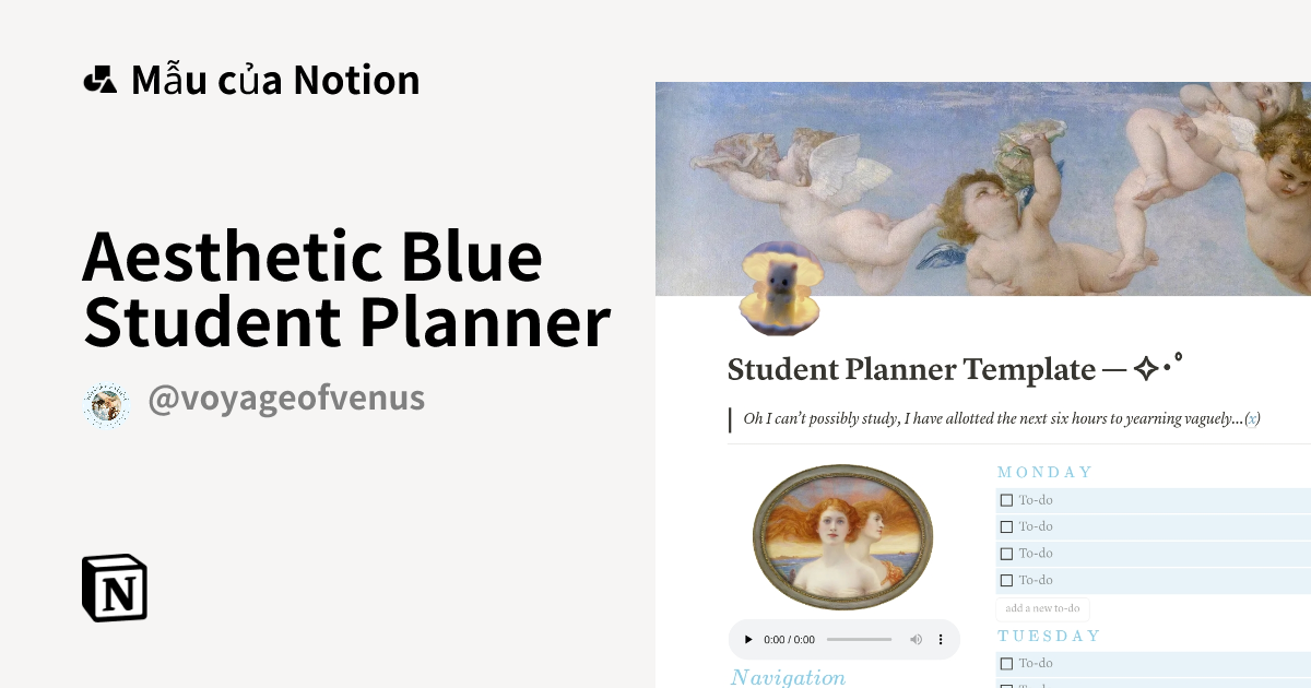 Mẫu Aesthetic Blue Student Planner | Thị trường Notion