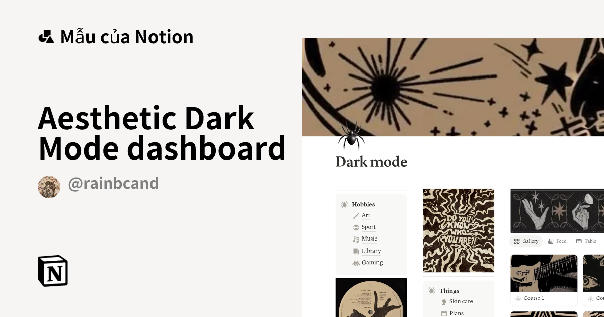 Mẫu Aesthetic Dark Mode dashboard | Thị trường Notion