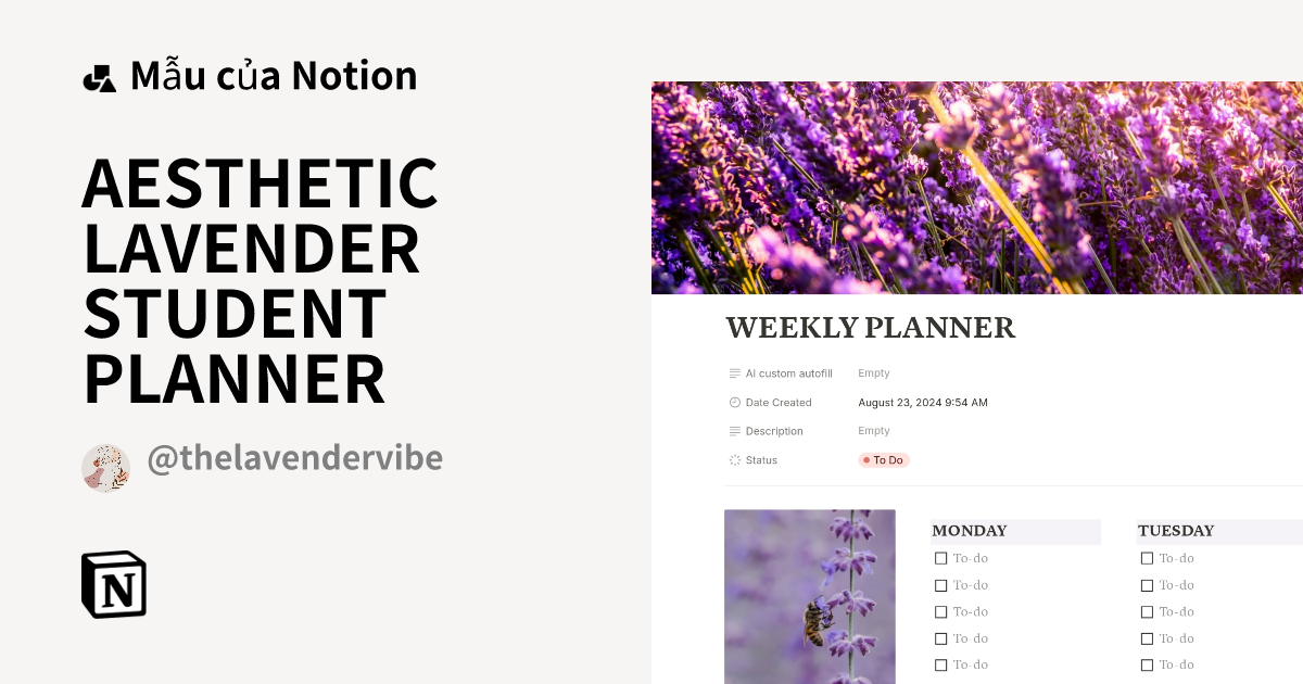 Mẫu AESTHETIC LAVENDER STUDENT PLANNER | Thị trường Notion