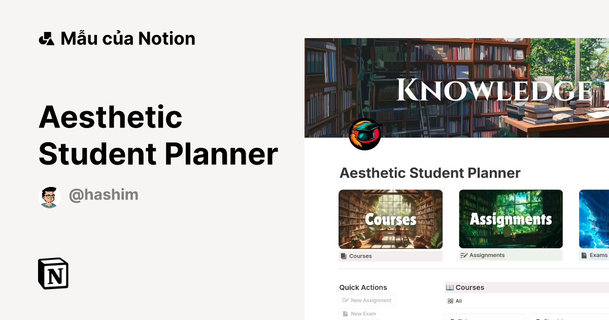Mẫu Aesthetic Student Planner | Thị trường Notion