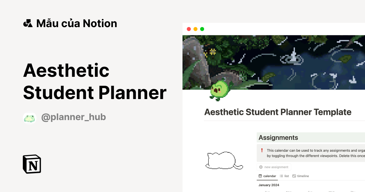 Mẫu Aesthetic Student Planner | Thị trường Notion