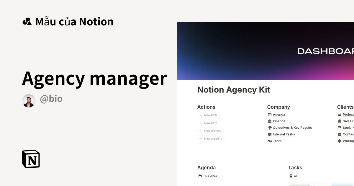 Agency manager Mẫu do Matt Bio tạo | Thị trường Notion
