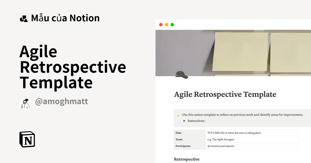 Mẫu Agile Retrospective Template | Thị trường Notion