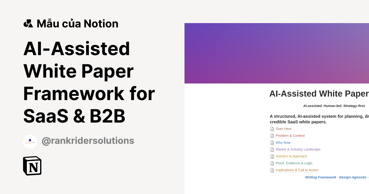 Mẫu AI-Assisted White Paper Framework for SaaS & B2B | Thị trường Notion