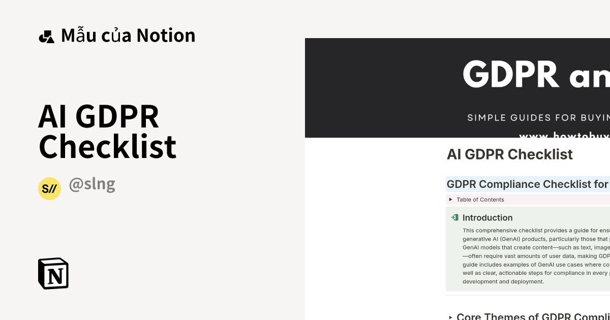 AI GDPR Checklist Mẫu do HowToBuy.AI tạo | Thị trường Notion