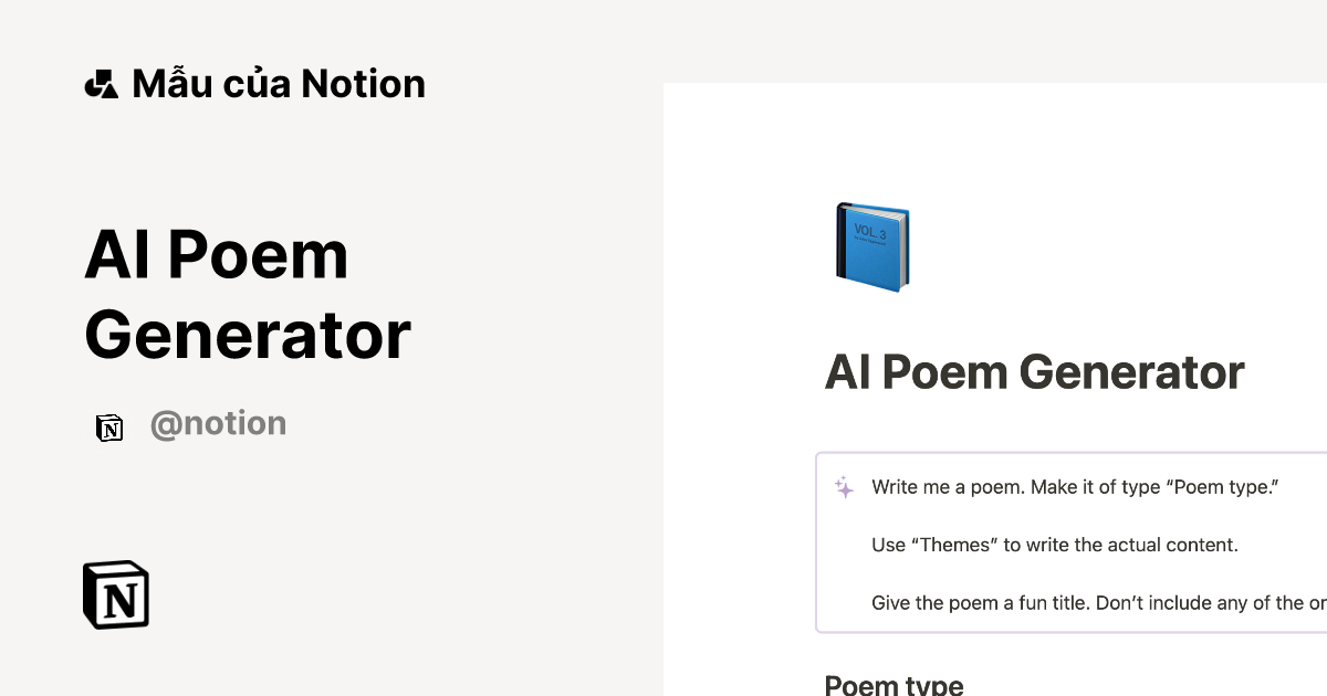 Mẫu AI Poem Generator 2025 | Thị trường Notion