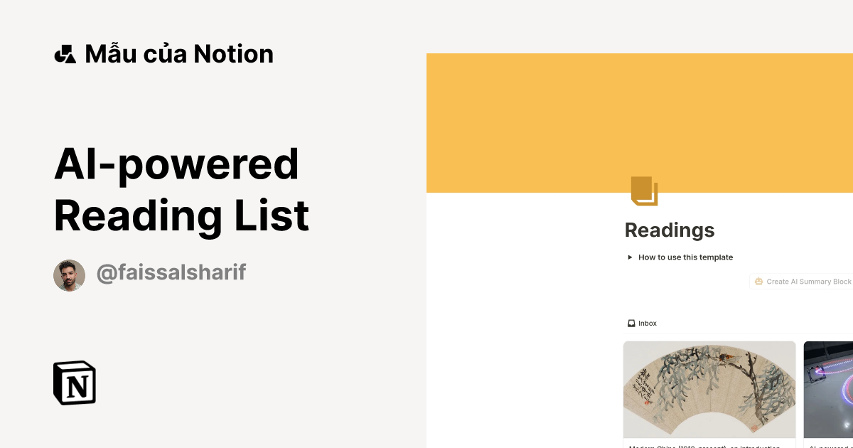 Mẫu AI-powered Reading List | Thị trường Notion