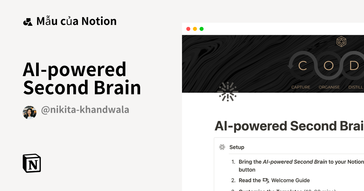 AI-powered Second Brain Mẫu do Nikita Khandwala tạo | Thị trường Notion