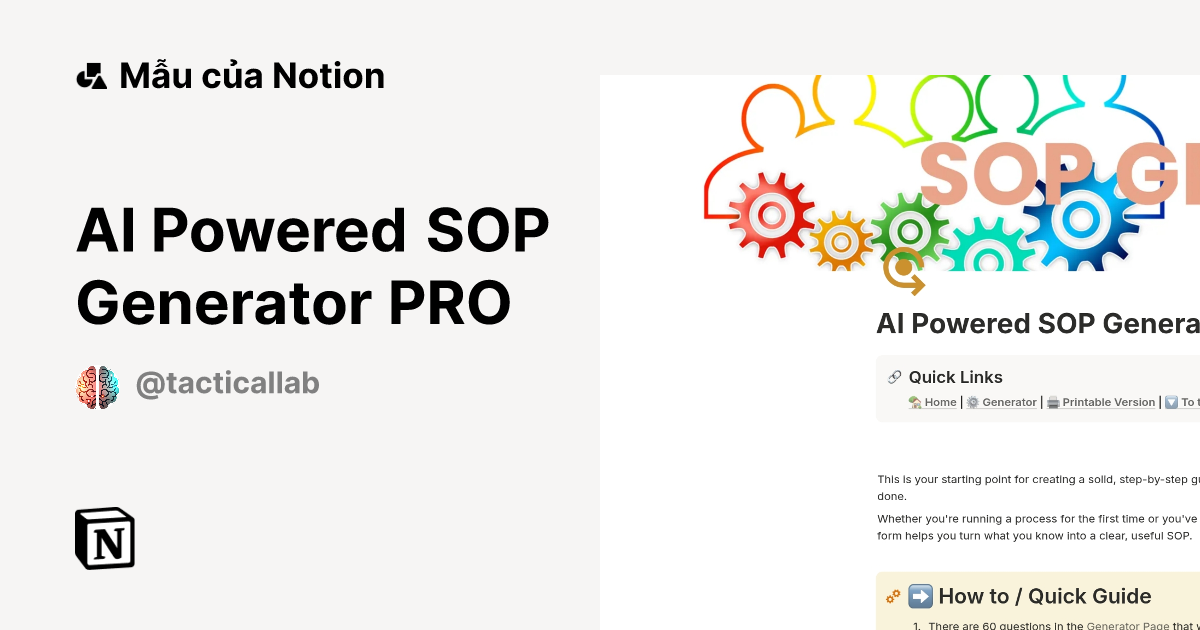 AI Powered SOP Generator PRO Mẫu do The Tactical Lab tạo | Thị trường Notion