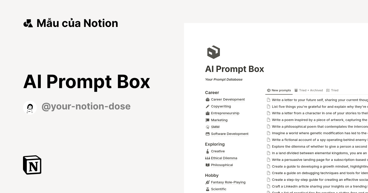 AI Prompt Box Mẫu do Your Notion Dose tạo | Thị trường Notion
