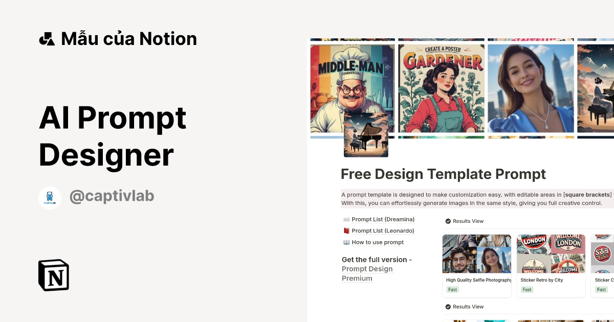 AI Prompt Designer Mẫu do Captivlab tạo | Thị trường Notion
