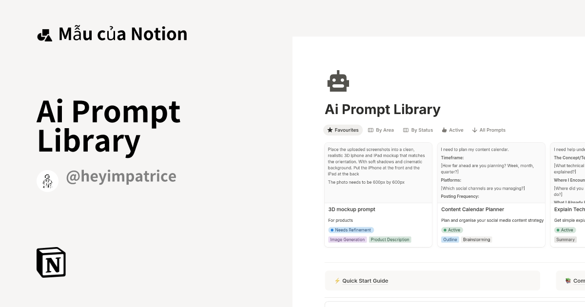 Ai Prompt Library Mẫu do Patrice tạo | Thị trường Notion
