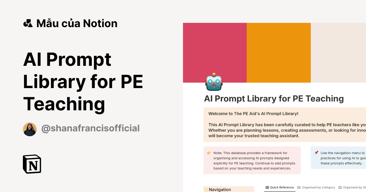 Mẫu AI Prompt Library for PE Teaching | Thị trường Notion