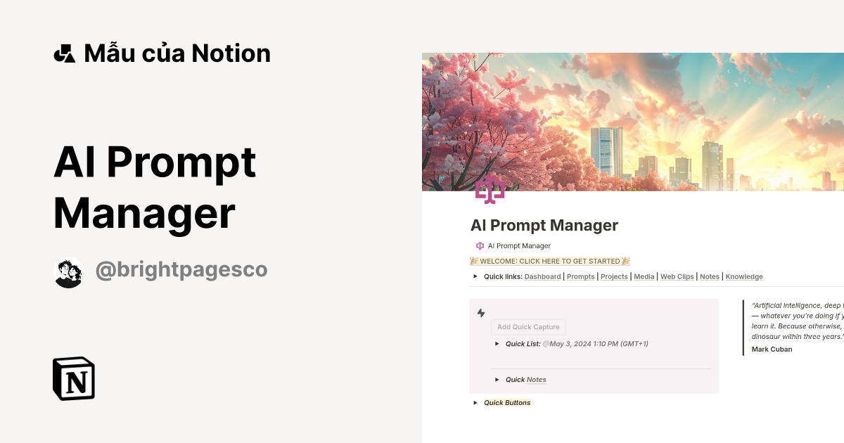 Mẫu AI Prompt Manager | Thị trường Notion