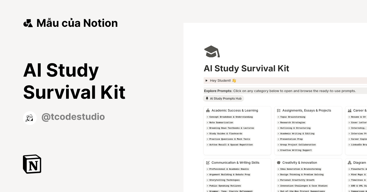 Mẫu AI Study Survival Kit | Thị trường Notion