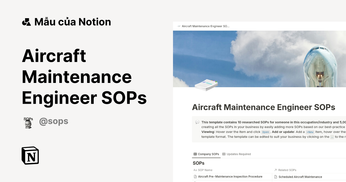 Aircraft Maintenance Engineer SOPs Mẫu do SOPs tạo | Thị trường Notion