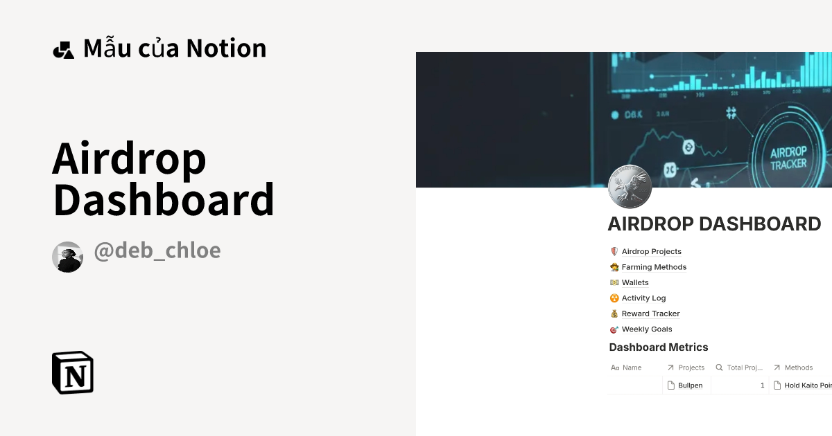 Mẫu Airdrop Dashboard | Thị trường Notion