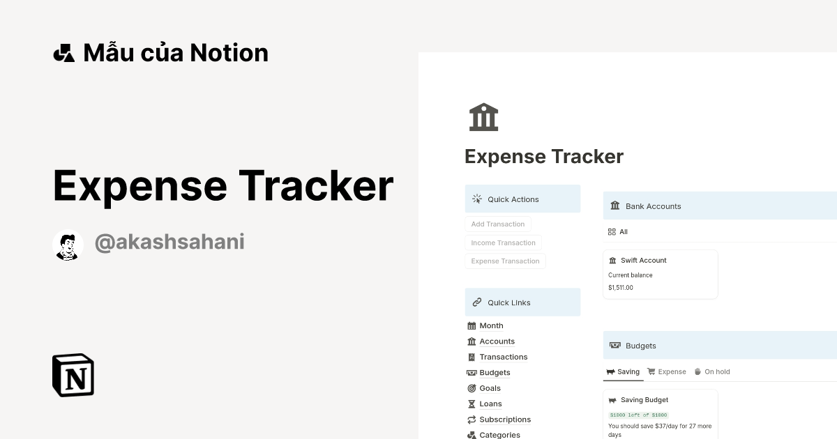 Expense Tracker Mẫu do Akash Sahani tạo | Thị trường Notion