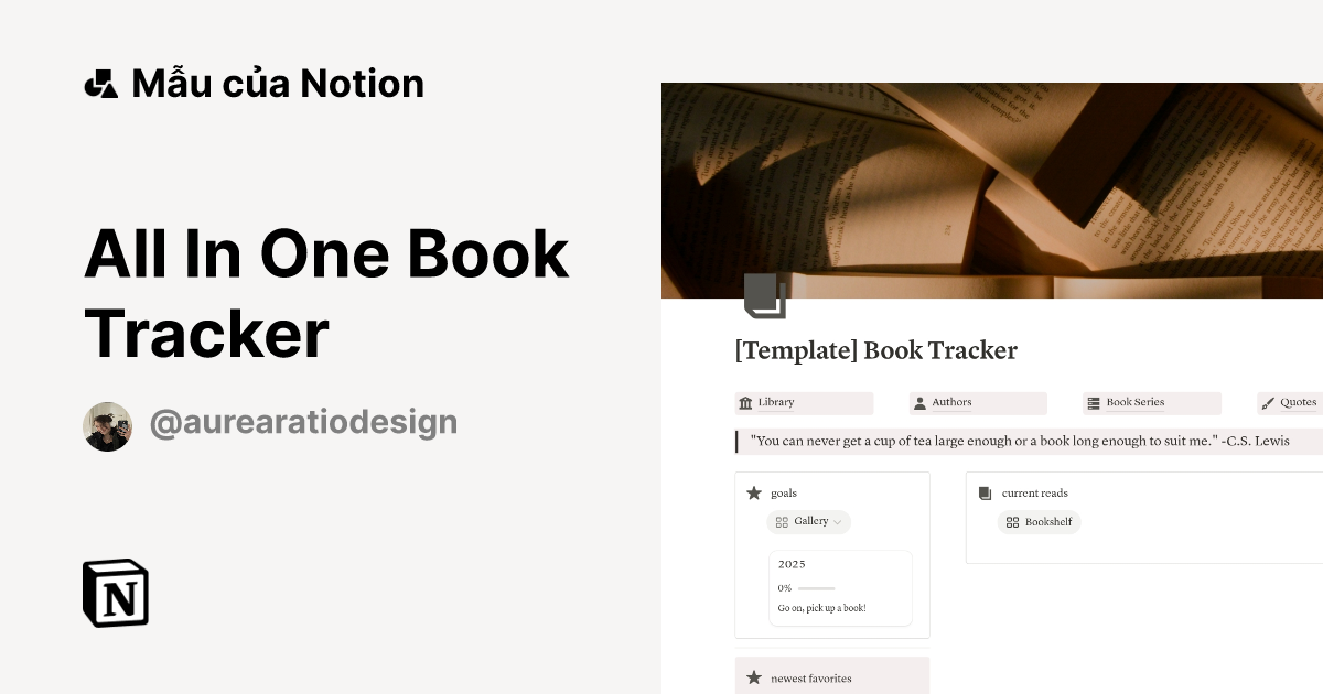 All In One Book Tracker Mẫu do Aurea Ratio Design tạo | Thị trường Notion