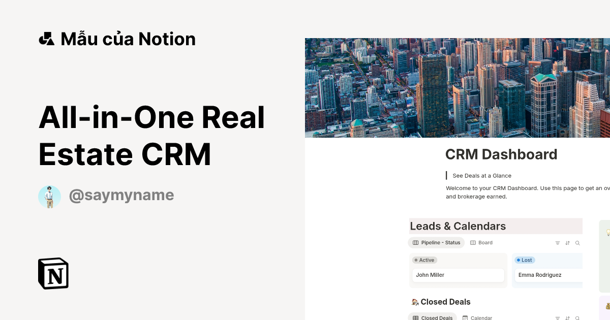 Mẫu All-in-One Real Estate CRM | Thị trường Notion