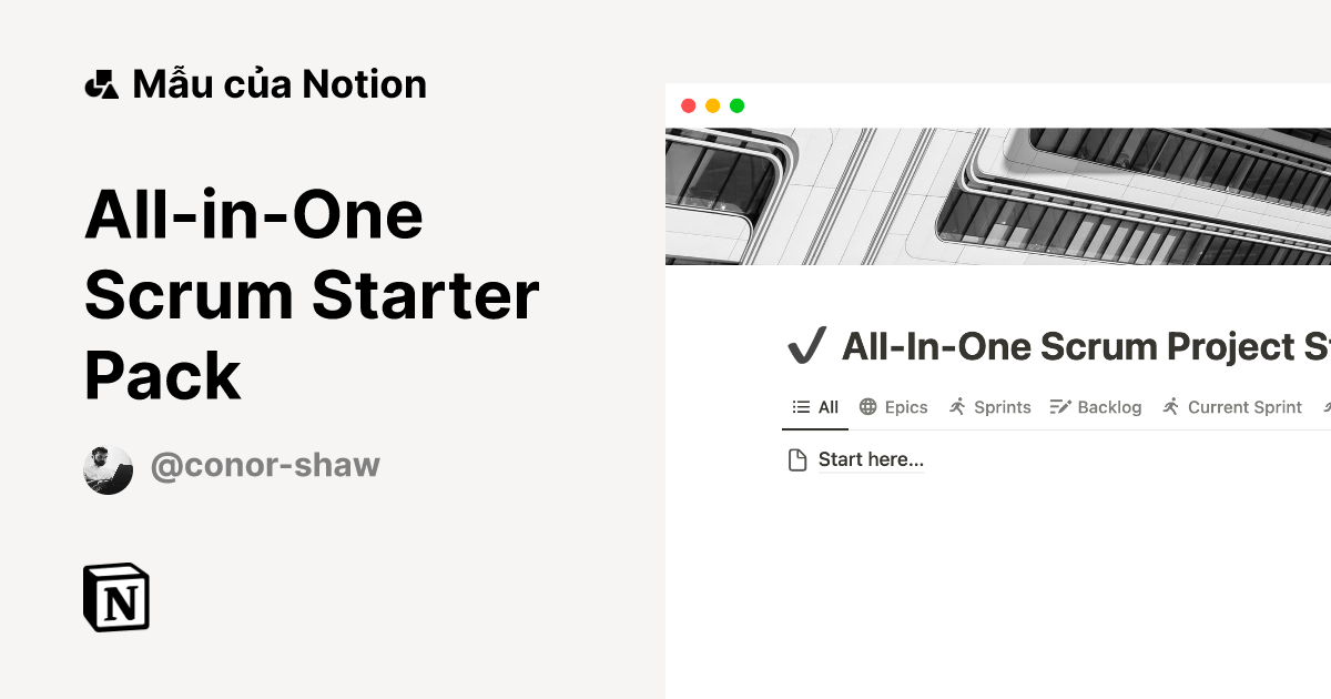 All-in-One Scrum Starter Pack Mẫu do Conor Shaw tạo | Thị trường Notion