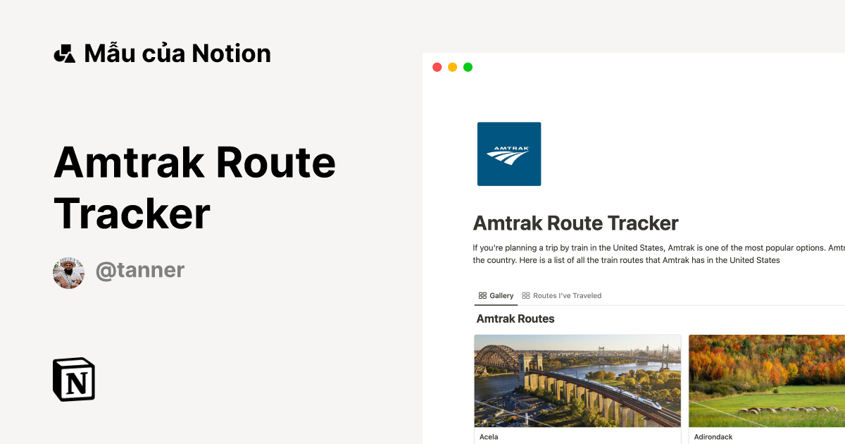 Mẫu Amtrak Route Tracker | Thị trường Notion