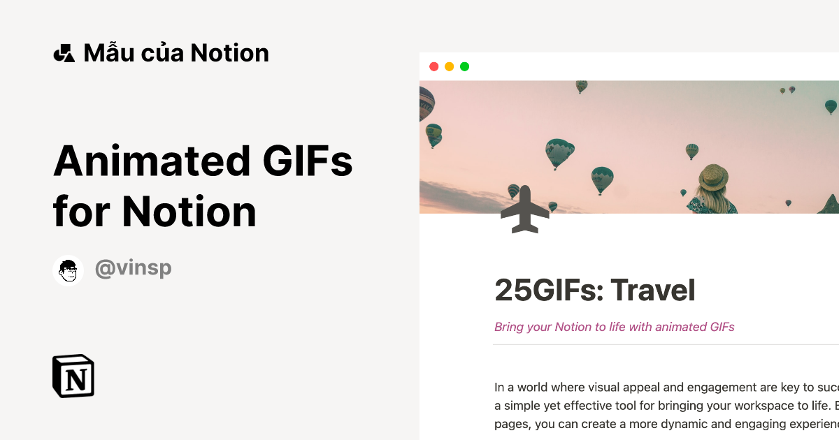Mẫu Animated GIFs for Notion | Thị trường Notion