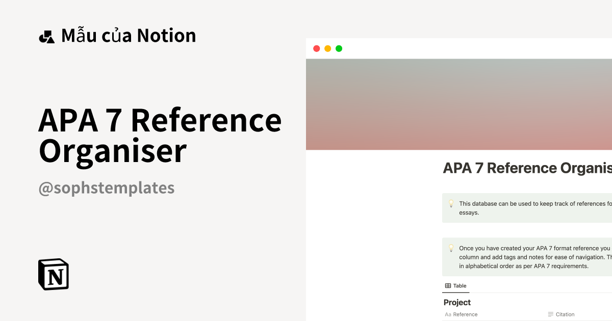 APA 7 Reference Organiser Mẫu do Soph's Templates tạo | Thị trường Notion