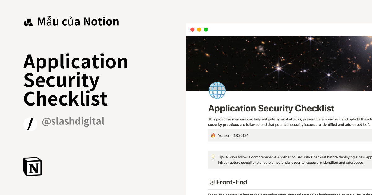 Mẫu Application Security Checklist | Thị trường Notion