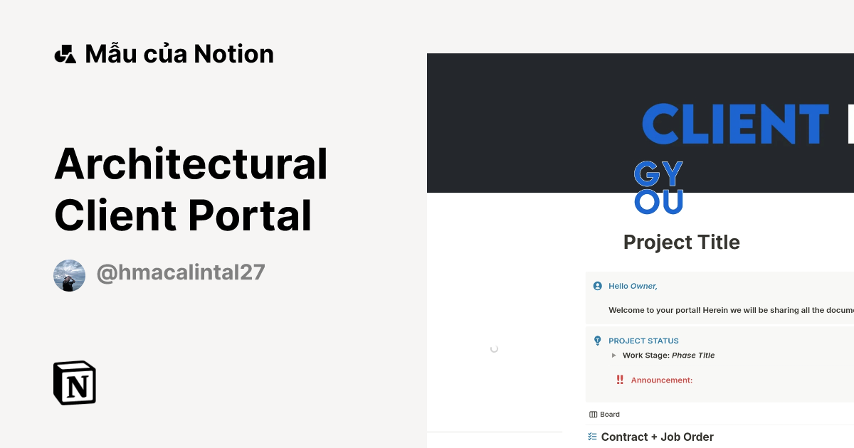 Architectural Client Portal Mẫu do Haruu Mac tạo | Thị trường Notion