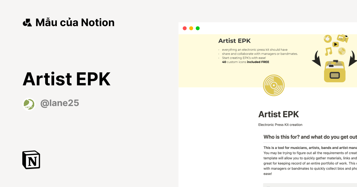 Artist EPK Mẫu do Lane25 tạo | Thị trường Notion
