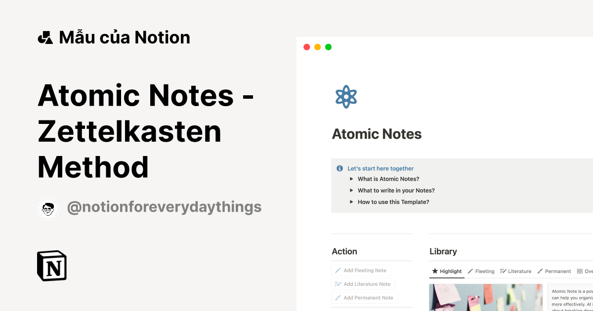 Mẫu Atomic Notes - Zettelkasten Method | Thị trường Notion
